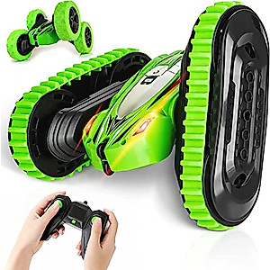 2-in-1 Remote Control Car, Rechargeable Remote Control Crawler for Kids Age 3 Years and up, Changeable Wheels, Double-side 360° Flips, LED Headlights, Fast Stunt Toy Race Cars for Toddlers-Green