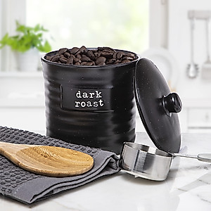 SHEFFIELD HOME Dark Roast Coffee Kitchen Canister- Ceramic Countertop Storage Canister with Lid, Coffee Container Labeled Dark Roast, Kitchen Organization Accessories