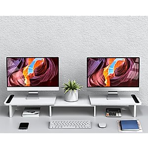 Zimilar 2 Pack Monitor Stand Riser, 3 Height Adjustable Monitor Stand with Unique Star Mesh for Computer + Dual Monitor Stand Riser, Monitor Stand with Adjustable Length and Angle, Wood Monitor riser