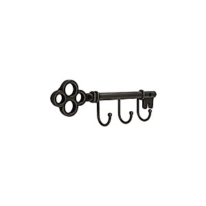 FantasHome Classic Key Design Wall Mounted Hook Rack with 3 Hooks – Black
