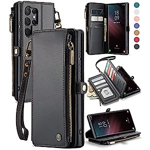 Defencase Galaxy S23 Ultra Wallet Case, RFID Leather Magnetic Flip, Card Holder, Fashion Black