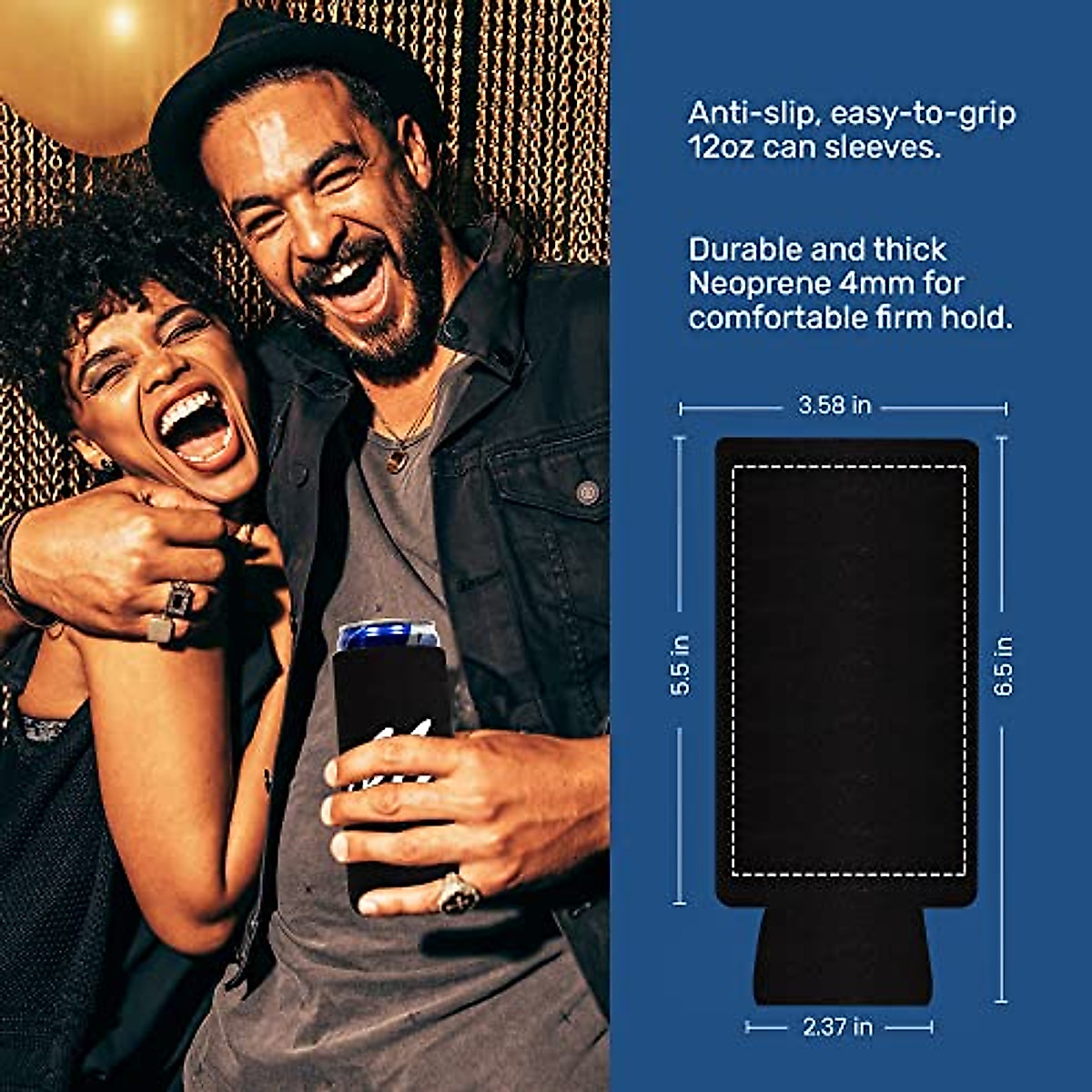 QualityPerfection Can Cooler Sleeves (2 Sets Regular + 2 Sets Slim) Insulated, Beer/Energy Drink Neoprene 4mm Thickness Thermocoolers for 12 oz Tall Skinny Beverage 4 Pack (Mr & Mrs