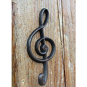 Run 2 Pieces American Rural Retro Cast Iron Musical Note Hook Wall Hanging Coat Hat Decorative Single Hook (2)