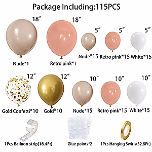 Blush Balloons Garland Arch Kit, UniStylar Double Stuffed Nude Retro Pink Gold White Latex Balloons Confetti Balloons for Women Girls Baby Shower Wedding Birthday Party Decorations