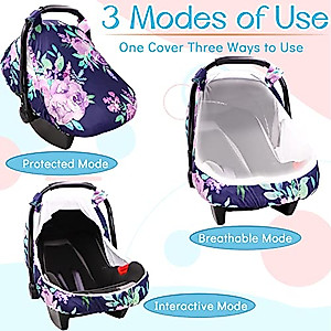 Car Seat Cover & Carseat Headrest Strap Covers for Babies, Summer Cozy Sun & Warm Cover, Purple Flower
