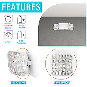 ROCEEI 12 Pack Emergency Lights Commercial Emergency LED Flood Lights Backup Battery Emergency Exit Lighting Fixtures 2 LED Head Wall Mount White for Hallways Stairways (Wire Connect Style)