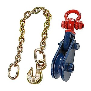 TYFYB 2 Ton Snatch Block wChain Flatbed Tow 3 Sheave 38 X 2' G70 Steel Truck Rollback Wrecker Car Carrier Cable with Grab Hook, Gold Black Red, 3 Sheave(1 - Pack)