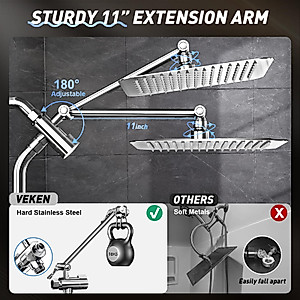 Veken 10'' All Metal Shower Head with Handheld Spray Combo, High Pressure Square Shower Heads with Wand & Extension Arm, Rain Shower Head with Power Wash, Wide Adjustable Rainfall Showerhead Chrome