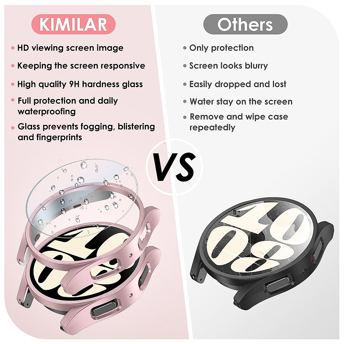 KIMILAR [5+5 Pack] Galaxy Watch 6 40mm Screen Protector Case, Anti-Fog Tempered Glass Protective Film and Hard PC Protective Bumper Compatible with Samsung Galaxy Watch 6 Accessories