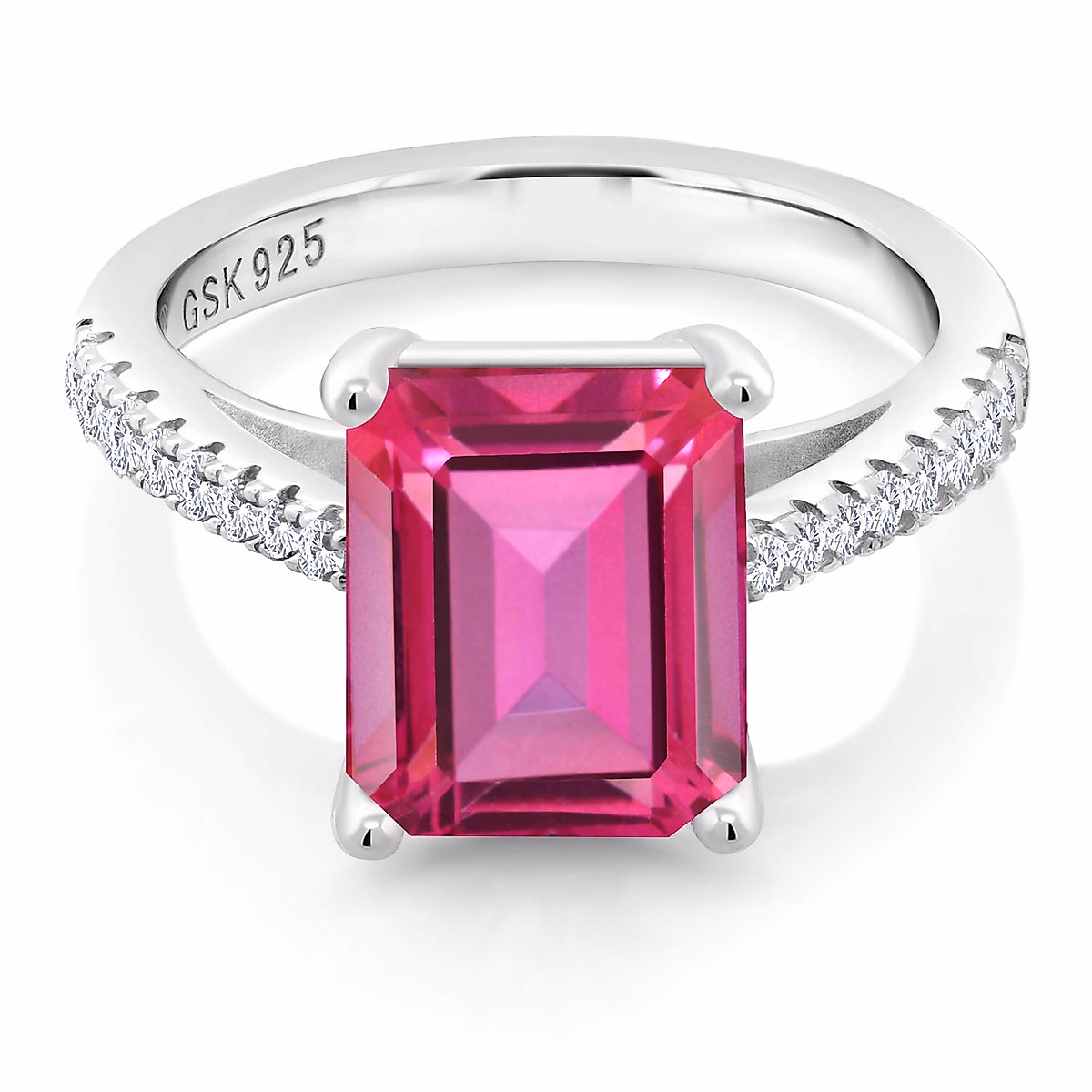 Gem Stone King 925 Sterling Silver Pure Pink Mystic Topaz and White Created Sapphire Ring For Women (4.26 Cttw, Available in size 5, 6, 7, 8, 9)