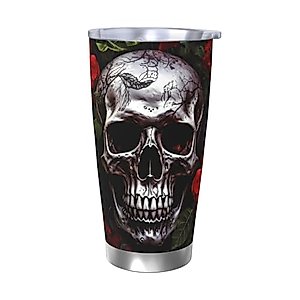 quopvn Halloween Skull Print 20oz Car Cup Ps Material Lid, Perfect For Hot & Cold Drinks