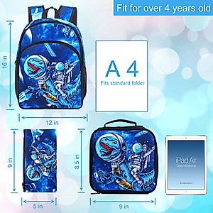 UFNDC 3PCS Dinosaur Backpack , 16” Boys Bookbag with Lunch Box, Kids School Bag for Elementary Toddler