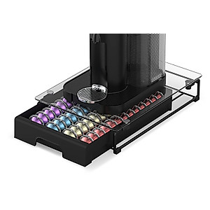 EVERIE Crystal Tempered Glass Organizer Drawer Holder Compatible with Nespresso Vertuo Capsules, Compatible with 40 Big or 52 Small Vertuoline Pods, 12'' Wide by 16.5'' Deep by 3.5'' High