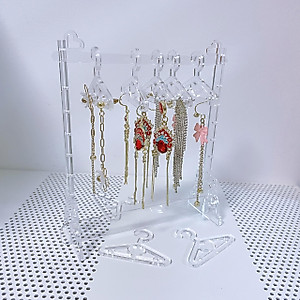 XINZHIDA Earring Holder Organizer, Earring Hanger Rack with 8 Mini Hangers, Acrylic Clothing Rack Jewelry Display Stand, Ear Studs Dangle Earrings Hanging Earring Holder, Clear