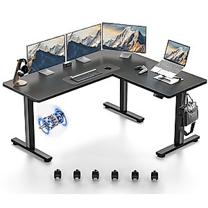 XINYAO L Shaped Standing Desk Adjustable Height 63 x 55 Corner Standing Desk Electric Sit Stand Up Computer Desk L Shaped for Gaming Working Studying Coner Workstation Office Home (Black)