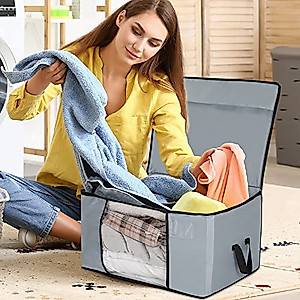 GARPROVM 3PCS Large Storage Bags, Clothes Storage Bag with Lids and Handle, Foldable Closet Organizer Storage Oxford Bag cloth for Clothing Sweaters Comforter Blanket Pillows Toys, Light Grey