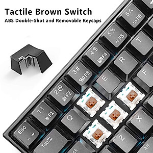 VELOCIFIRE Wireless Bluetooth Mechanical Keyboard, M1 TKL61WS 61-Key 60% Tactile Brown Switch Mini Portable Mechanical Keyboard with Ice Blue Backlit, Compatible with Mac OS and Windows OS(Black)