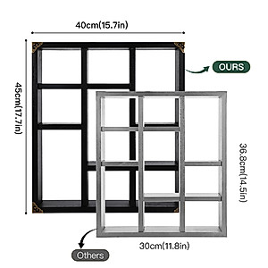 MITREL 17.7x15.7-Inch Shadow Box Shelf 9-Slot Rustic Floating Shelves Larger Wall Mounted Shelf Lightweight Solid Wood Display Shelf Freestanding Farmhouse Shelf (Set of 2,9C-Classic Black)