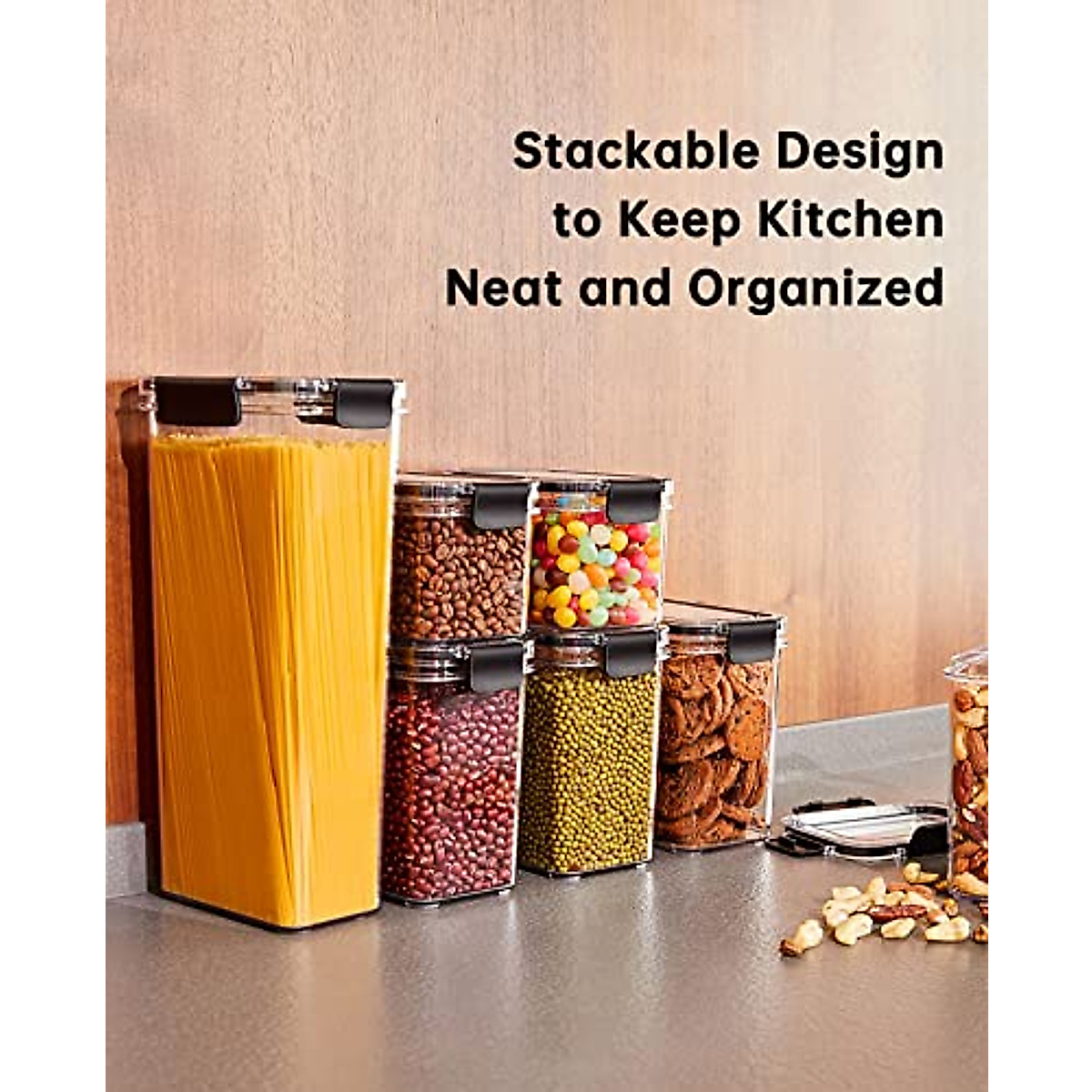 Airtight Food Storage Container Set, 15 Pack Cereal Containers Plastic Food Canisters with Lids, BPA Free,for Pantry Organization Flour Sugar Storage, Marker and Labels