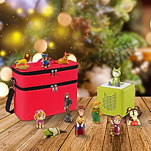 DDgro Tonies Figures Storage Bag for Toniebox Starter Set, Home and Outdoor Carrying Case Organizer for Figurine Characters, Audio Player Box, Charger & Headphone, Bag Only (Large, Red)