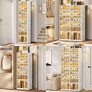 CIMLORD 9-Tier Foldable Shoe Rack Organizer for Closet 18Pairs Plastic Shoe Shelf Collapsible Shoes Storage Box Clear Shoe Boxes Stackable with Door Easy Assembly Shoe Cabinet with Lids Large