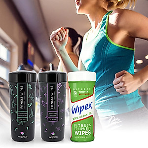 Wipex Gym Wipes & Fitness Equipment Wipes, Natural Lavender & Vinegar Wipes to Clean the Grime off Yoga Mats, Weight Machines & Surfaces, Spinning & Peloton Bikes, 75 Count (Pack of 1)