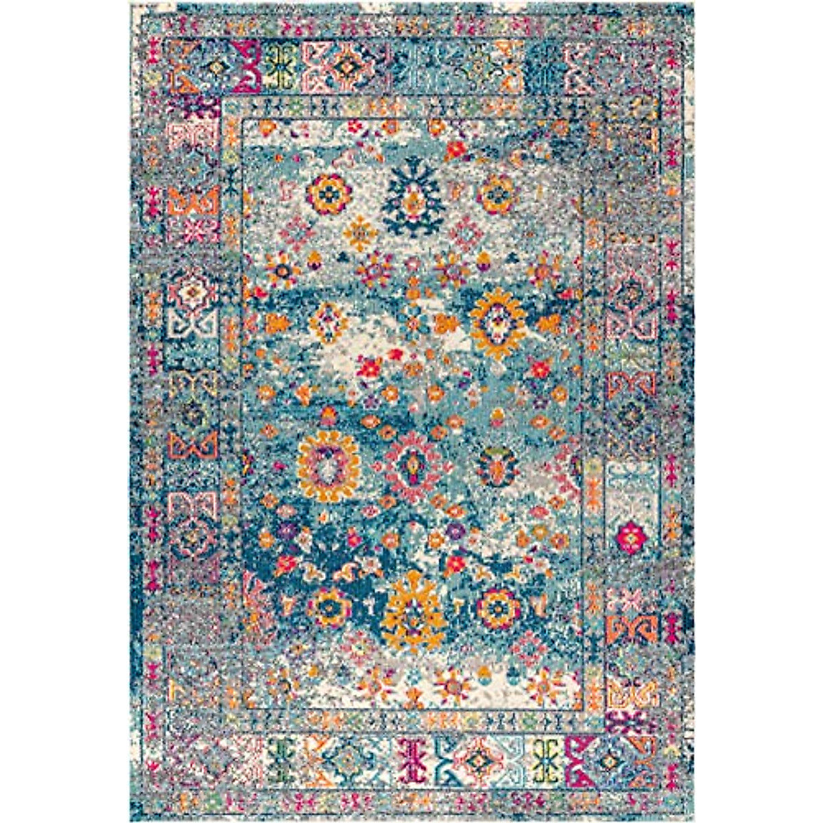 JONATHAN Y BMF103B-3 Bohemian Flair Boho Vintage Medallion Faded Indoor Area-Rug Floral Easy-Cleaning High Traffic Bedroom Kitchen Living Room Non Shedding, 3 ft x 5 ft, Navy/Cream