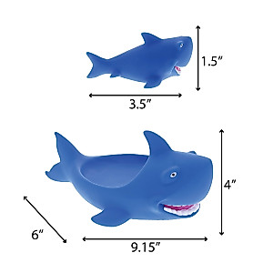 Dollibu Family Animal Bath Squirters 4 Piece Bath Toy Set, Toddler Bath Toys for Bathtime & Water Fun, Girls & Boys Floating Rubber Squirt Toys, Floaty Pool Toys for Toddlers & Kids - Blue Shark