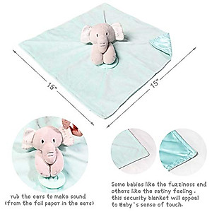 FINOHOPE Baby Blanket Plush Fleece with Security Blanket Snuggler Stuffed Animal Loveys for Boys and Girls, Blue Elephant