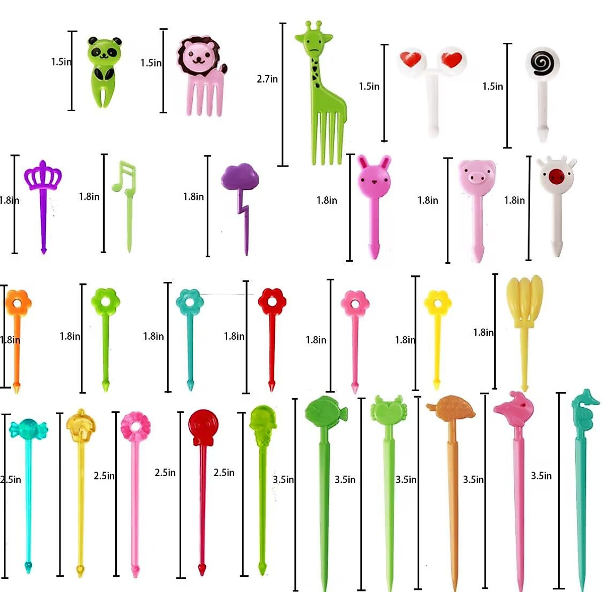 Fun Bento Picks set, 160 Pcs Animal Food Picks for Kids, Cute Cartoon Animal Fruit Food Toothpicks, Lunch Bento Box Picks for Toddler - Shapes Include Animals, Eyes, Flowers, Notes, Candy etc