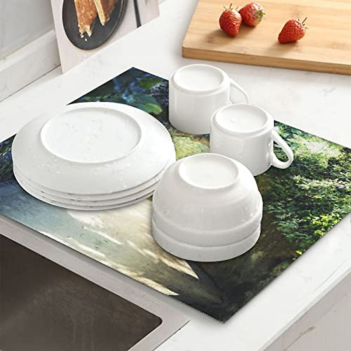 Gasse Printed Drying Mat For Kitchen Ultra Absorbent Microfiber Dishes Drainer Mats Non-Slip Silicone Quick Dry Pad - 18 X 16inch