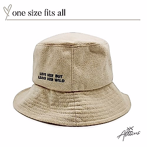 Atticus Poetry Bucket Hat, Love Her But Leave Her Wild - Trendy Summer Girl Terry Cloth Cap, Sun Hats for Women, One Size (Khaki, Heart)