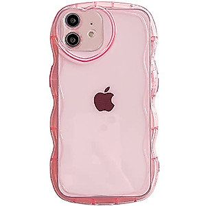Qokey for iPhone 11 Case (2019 6.1"),Cute Clear Love Case,with Love-Heart Camera Frame Wavy Edge Transparent Full Protective Soft TPU Shockproof Phone Cases Cover for Women Girls Pink