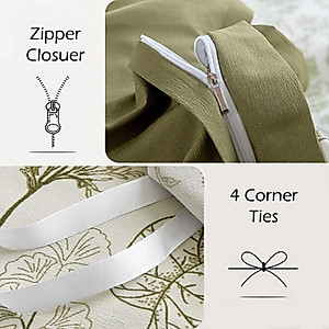 Bildenly Floral Duvet Cover Set King Size Reversible Olive Green Botanical Flower Bedding Set 3 Pieces Vintage Flower Aesthetic Soft Lightweight Comforter Cover Set for Women Girls with 2 Pillowcases