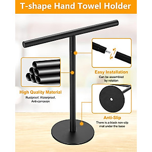 Hand Towel Holder for Bathroom, T-Shape Free Standing Towel Bar Rack Stand, Matte Black Hand Towel Rack for Bathroom Kitchen Vanity Countertop