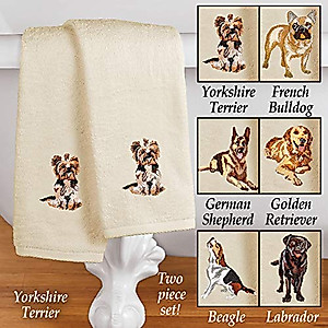 Collections Etc Dogs Embroidered Cotton Hand Towels Set of 2 - Detailed Stitch Work, Golden Retriever