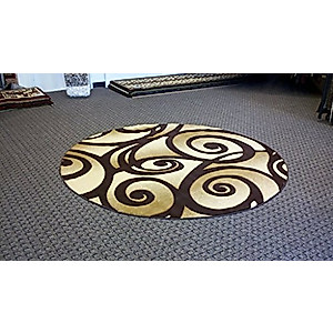 Contempo Modern Round 400,000 Point Area Rug Contemporary Abstract Brown Design 341 (4 Feet X 4 Feet)