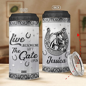 ZOXIX Live Like Someone Left The Gate Open Horse Can Cooler Tumbler Customized 16oz 4-in-1 Can Holder Travel Animal Print Cup Stainless Steel Insulated Personalized Horse Gifts