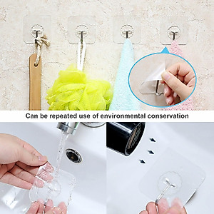 Wall Hooks 20lb(Max) Transparent Reusable Seamless Hooks,Waterproof and Oilproof,Bathroom Kitchen Heavy Duty Self Adhesive Hooks (20 Transparent)