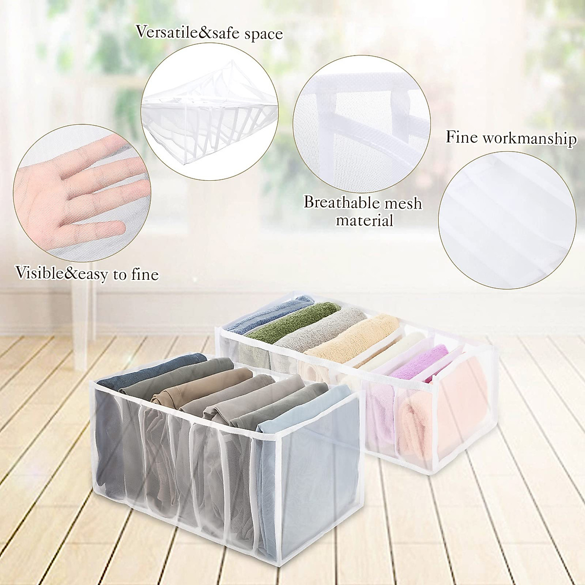 Tatuo 30 Pcs Wardrobe Clothes Organizer Closet Organizers and Storage Drawer Organizers for Clothing Foldable Mesh Dividers Storage for Jeans, Trousers, T Shirts and Skirts, 7 Grid, Large and Small