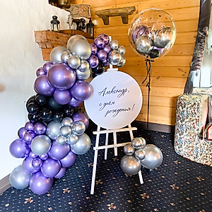 Purple and Black Balloons, 60 Packs 12 Inch Dark Purple Light Purple Black Balloons with Metallic Silver Confetti Latex Balloons for Halloween, Girls Women Birthday Wedding Party Decorations