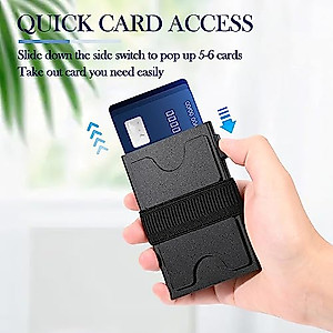 Dinghao Slim Wallet for Men, RFID Blocking Pop Up Card Holder Wallet, Smart Metal Card Case Wallet with Expandable Backplate, Minimalist Wallet for 12+ Cards and Cash (black)