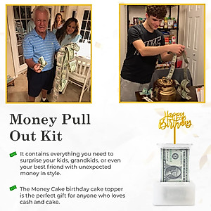 The Money Cake - Money Cake Pull Out Kit Includes 1 Money Box 1 Plastic Roll 50 Transparent Bag Connected Pocket, and Happy Birthday Cake Topper for Birthday Parties