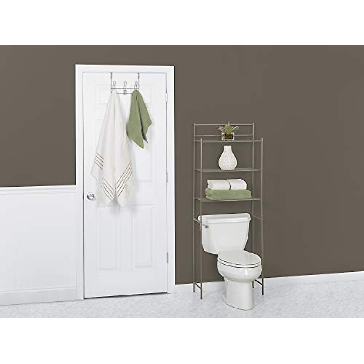 Zenna Home BB78NN 3-Piece Bath-in-a-Box Bath Storage Suite: Spacesaver, Shower Caddy and Over-the-Door Hooks, in Satin Nickel