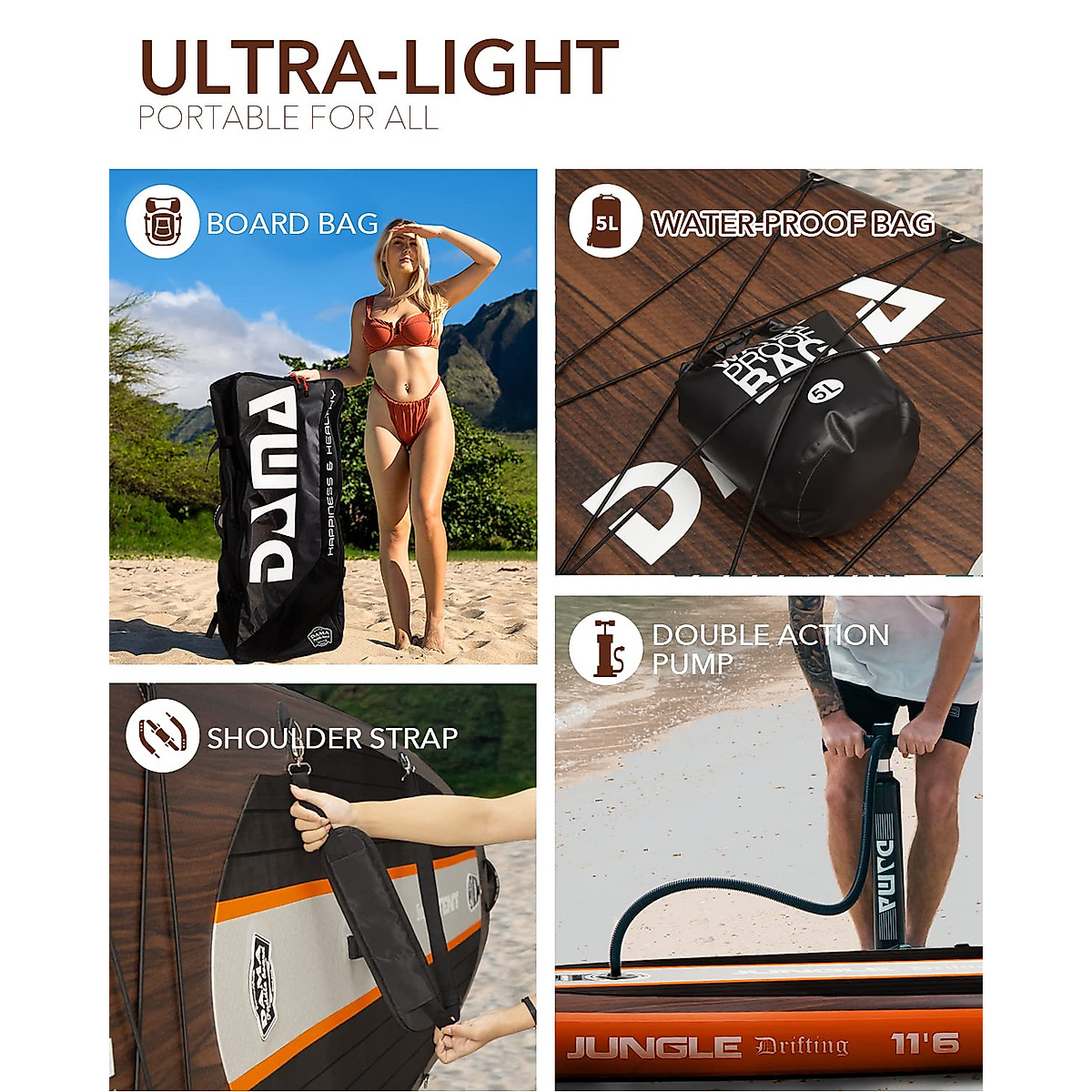 DAMA Inflatable Stand Up Paddle Board 11‘6“*34”*6 Wide Sup W/Accessories | Pump, Lightweight 4 pcs Kayak Paddle Floating, Fishing Board，Surfing Board