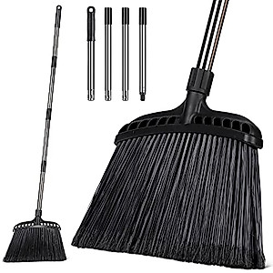 Almcmy Indoor/Outdoor Broom,Commercial Heavy Duty Broom with Stainless Steel Handle, Angle Broom for Indoor Lobby Home Garage Kitchen Office Courtyard Lawn Concrete - Black
