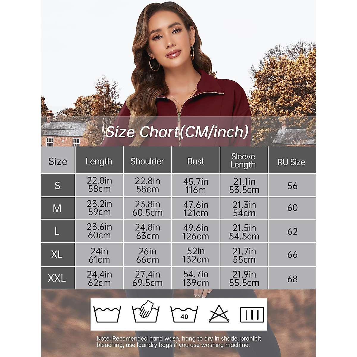 ANGGREK Women's Half Zip Sweatshirts Long Sleeve Cropped Pullover Hoodies Casual Y2K Winter Clothes,Wine Red,Large