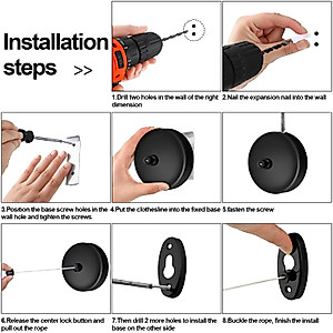 4 Pieces Retractable Clothesline 304 Stainless Steel Cloth Line 9.2ft Retracting Adjustable Laundry Line Heavy Duty Shower Rope String Retracting Clothesline for Indoor Outdoor Home (Black)