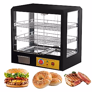 Food Pizza Warmer, 3-Tier Electric Food Warmer Commercial Countertop with Lighting and Glass Door, 500w Commercial Electric Warmer Display for Restaurant Small Heated Warming Box