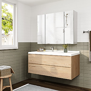 Medicine Cabinets Bathroom Mirror Cabinet with 3 Door 31.5 x 23.62 Inch Bathroom Wall Cabinet with Mirror Wall Mirror Storage Shelf with 3-Adjustable Shelves Storage Organizer Kitchen Cupboard White